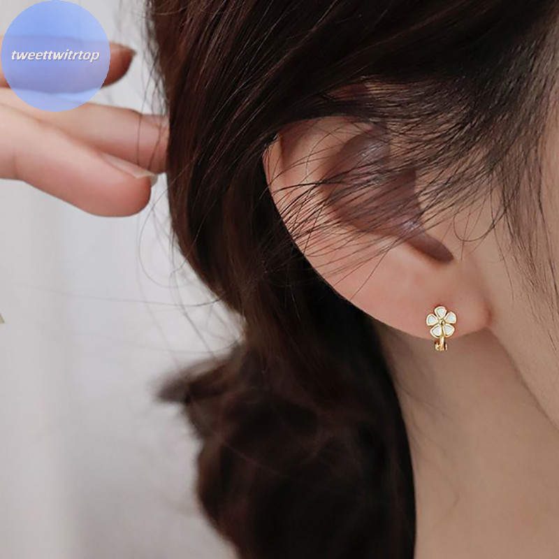 TRTOP 14k Flower Hoop Earings For Women Hikaw Silver Earrings Gold Non ...