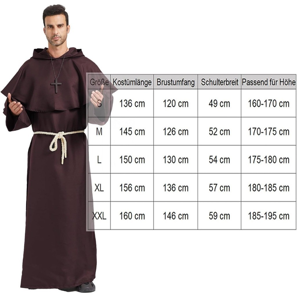 Panda Medieval Monk Friar Robe Hooded Renaissance Priest Costume For ...