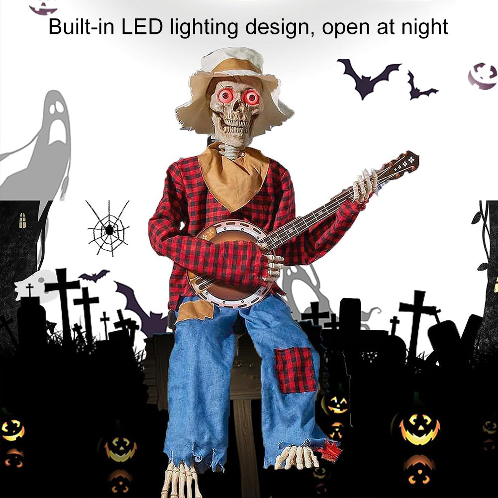 Halloween Gothic Cowboy Skull Statue Retro Skeleton Figure Decor for ...