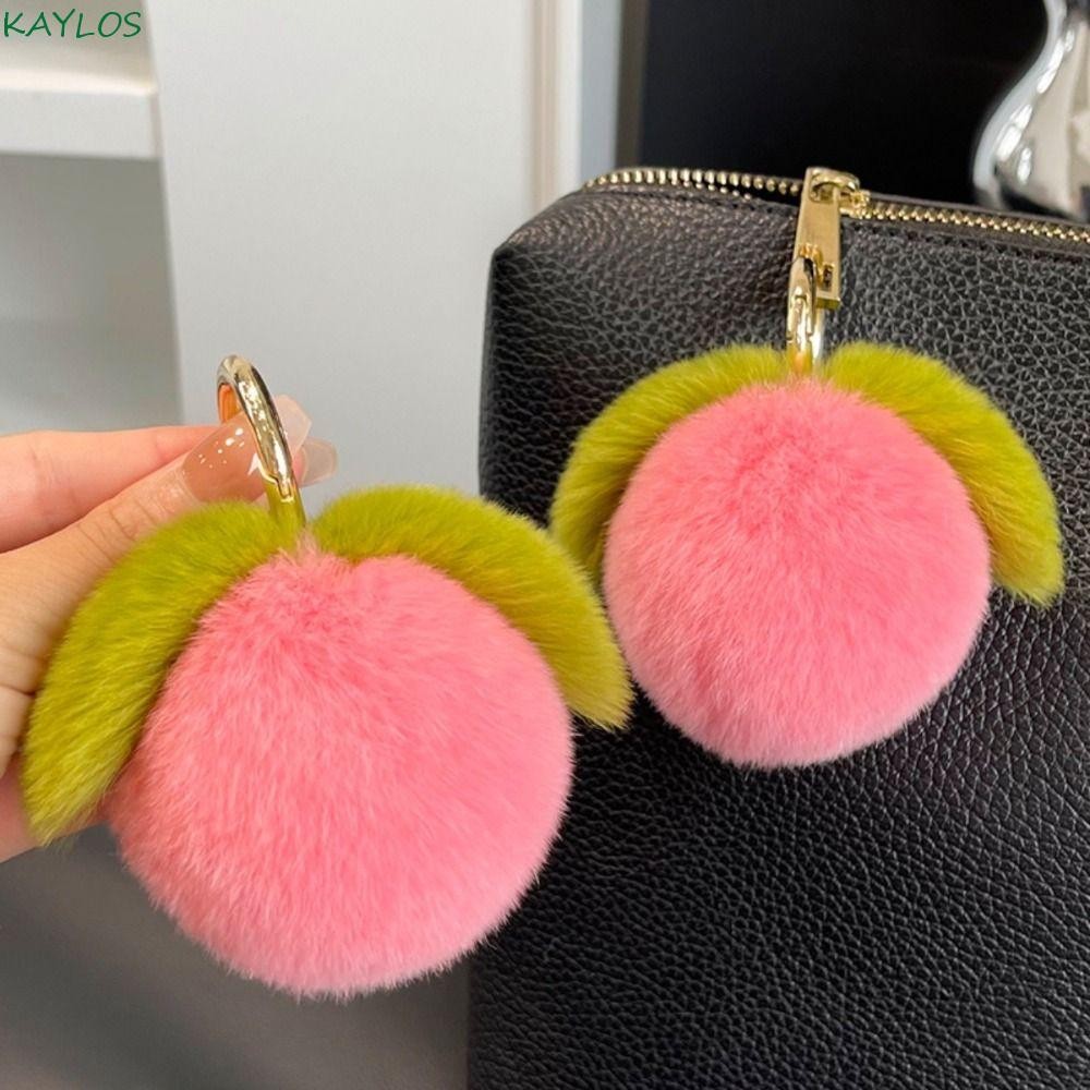 KAYLOS Furry Peach Keychain, Pink Peach Cute Fruit Rex Rabbit Fur ...