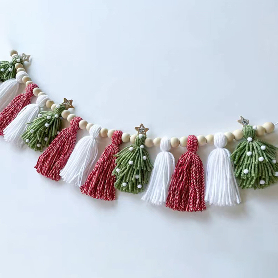 Christmas Tassel Garland Banner with Wood Beads and Pom Pom Garlands ...