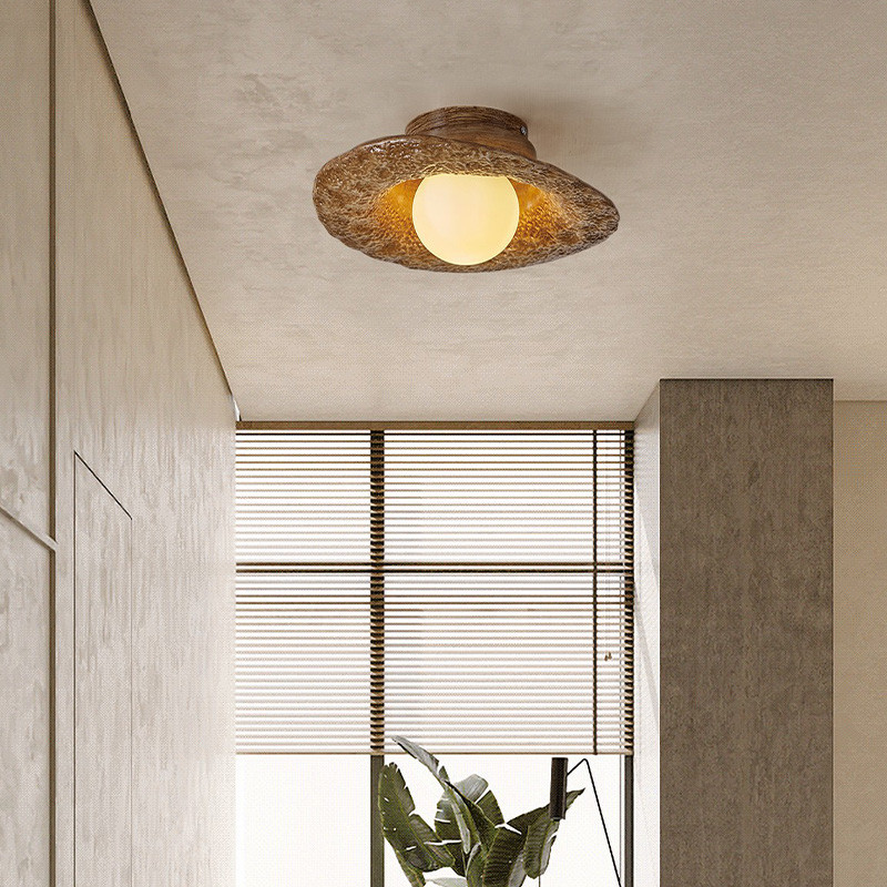 Japanese Retro Resin Ceiling Light,Wabi-Sabi Style Semi-Flush Mount ...