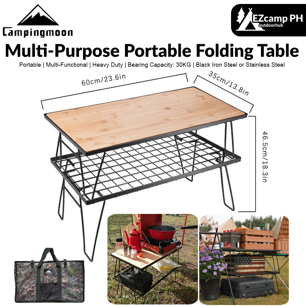 CAMPINGMOON Multi-Purpose Portable Folding Table Black Iron Stainless ...