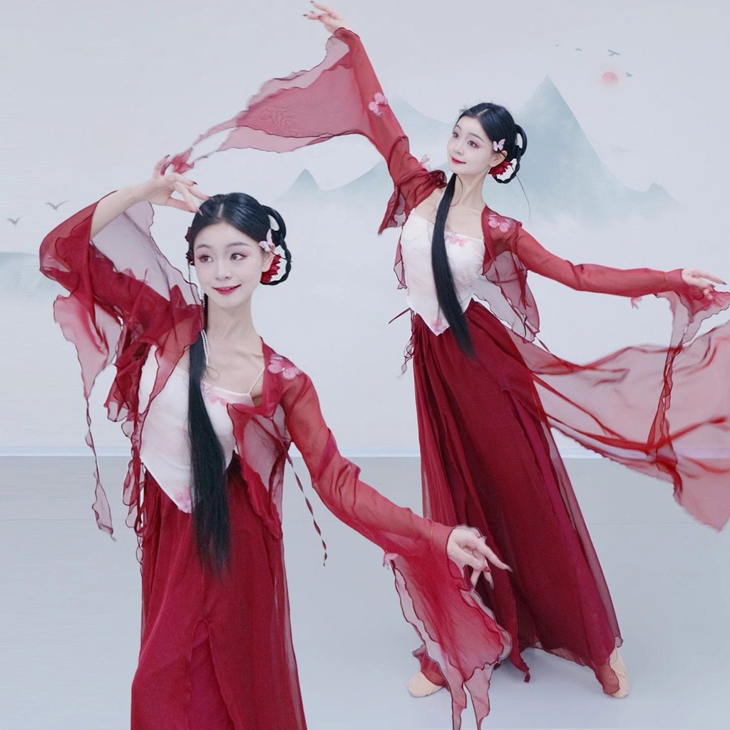 Classical Dance Costume Gauze Chinese Dance Red Costume | Shopee ...
