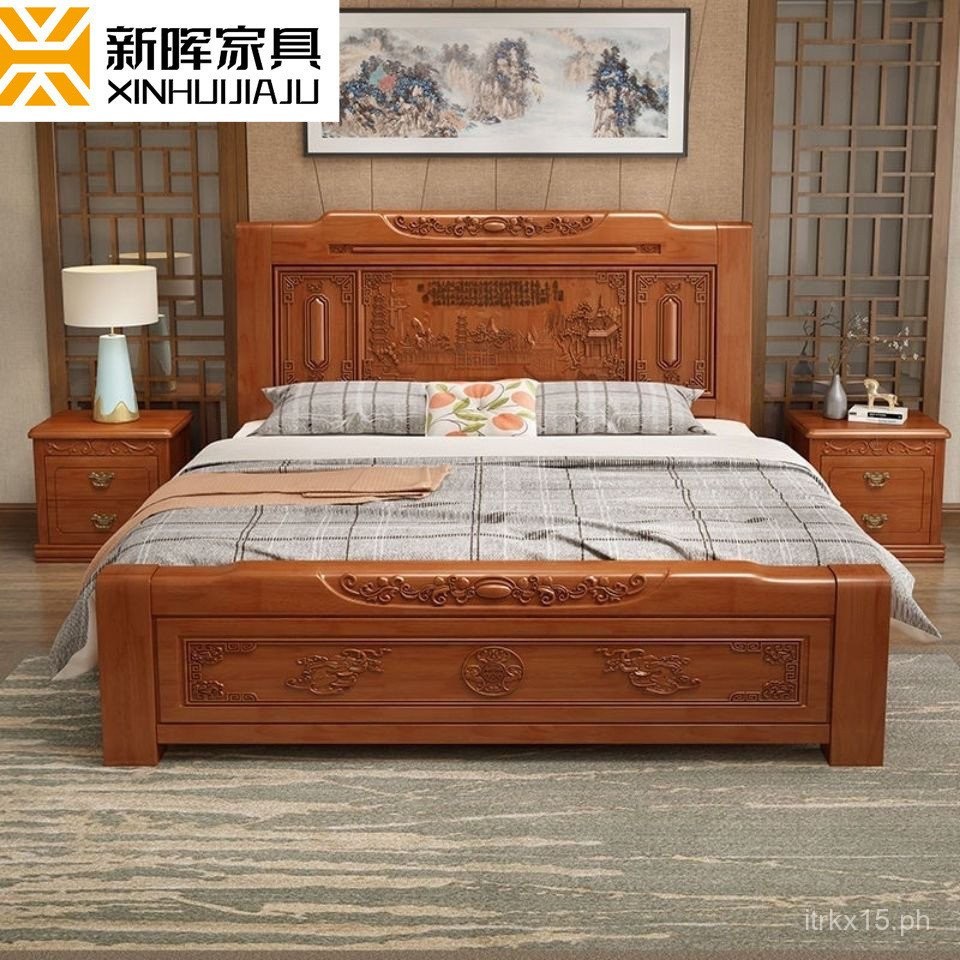 Chinese Style Antique Solid Wood Bed Carved Bed1.5Minimalist Single Bed ...