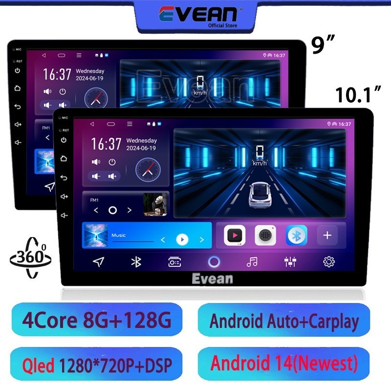 Evean【QLED 1280*720P Android14 】9"/10"inch 8G 128G QLED Car Android ...