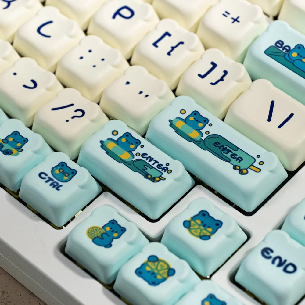 AKKO Lemon Bear Keycap OEM Profile PBT Cute Green Pink Bear Ear Dye ...