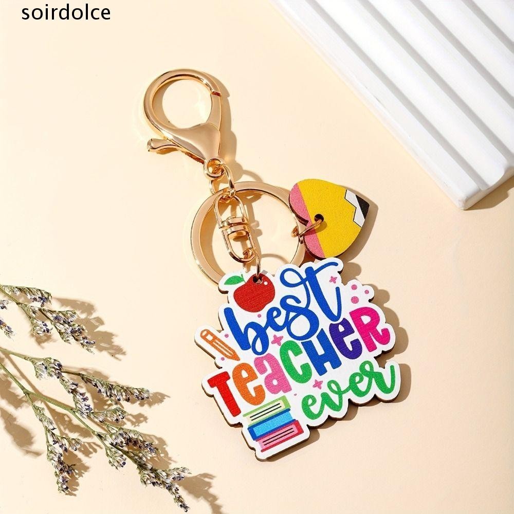 SOIRDOLCE Pencil Rainbow Keychain, Wooden Geometric Shape Teacher's Day ...