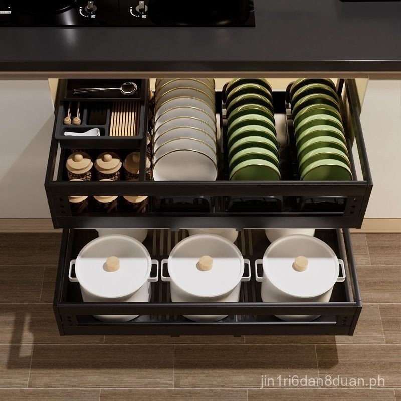 Kitchen Cabinet Basket304stainless Steel Drawer Damping Double Layer House Dish Rack Drain