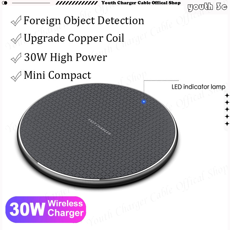 Ultra Thin mini compact Grid 30w Wireless Charger Aluminum Alloy Fast ...