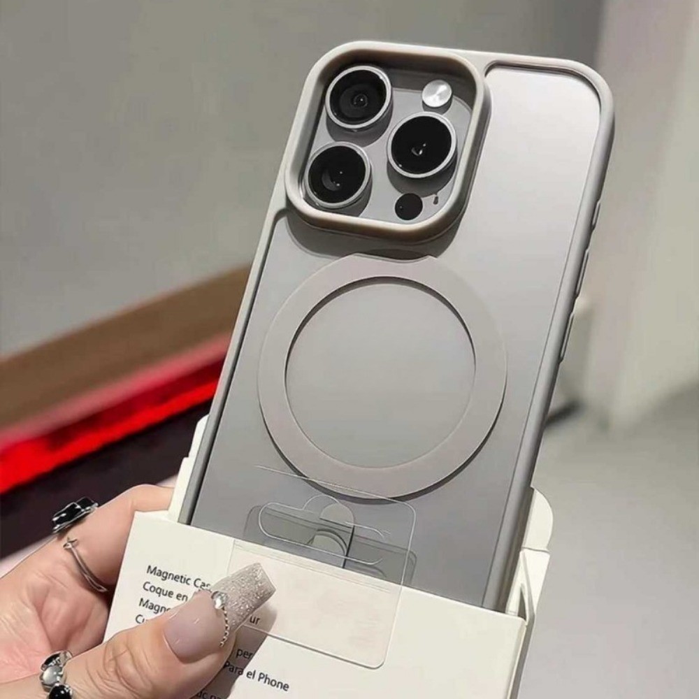 Magnetic Border Titanium gray Camera protection Phone Case For iPhone ...