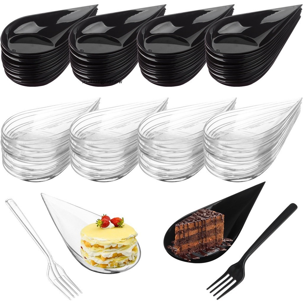 50pcs Disposable Tear Drop Appetizer Plates Party Serving Dessert Trays ...