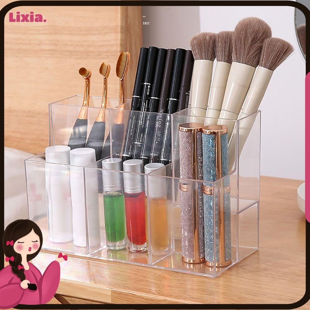 LIXIA Pen Holder, Acrylic 6 Grids Pen Container, Transparent Sorting ...