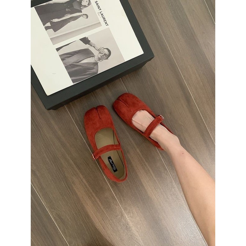 Retro Style Suede Split-Toed Pig Hoof Shoes Women's Shoes New Style ...