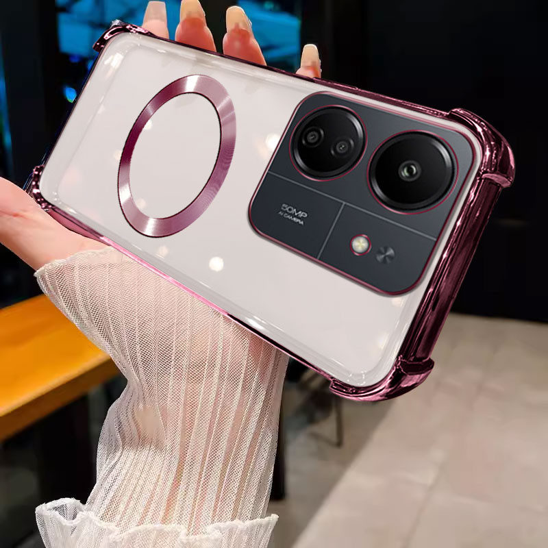 Casing Redmi 13C phone case Anti collision soft gold border transparent ...