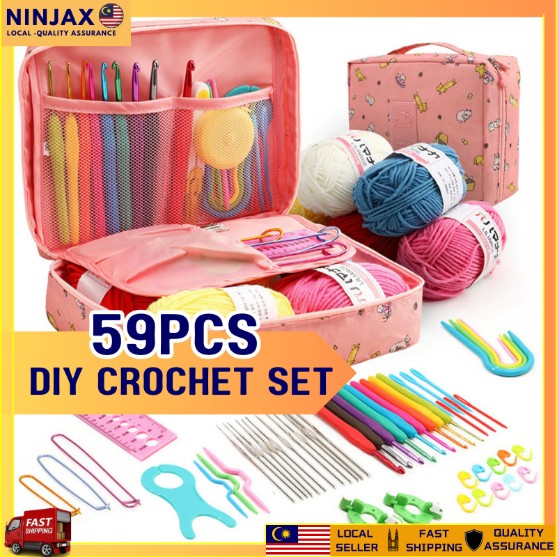 59PCS Crochet Full Kit Set DIY Beginner Knitting Weaving Tools Soft ...
