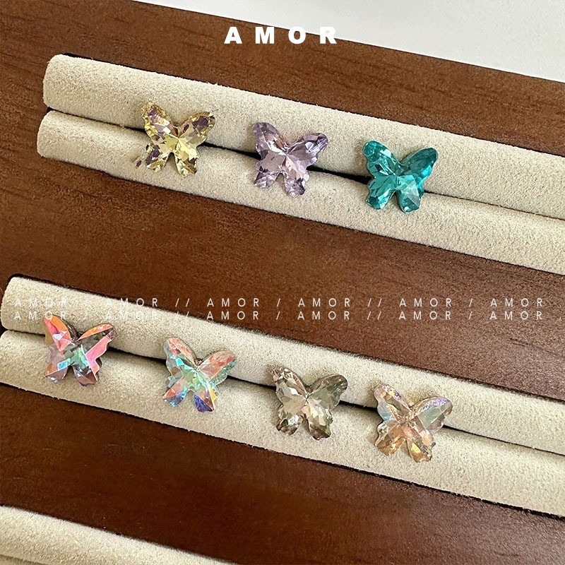 Aurora series sparkling butterfly ear socket studs, sweet and cool ...