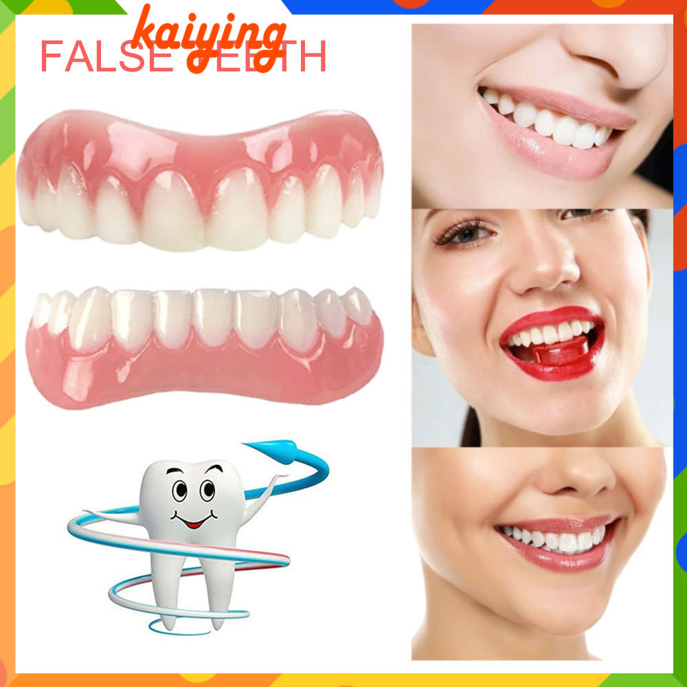 Silicone Upper/Lower False Teeth Perfect Laugh Veneers Dentures Paste ...