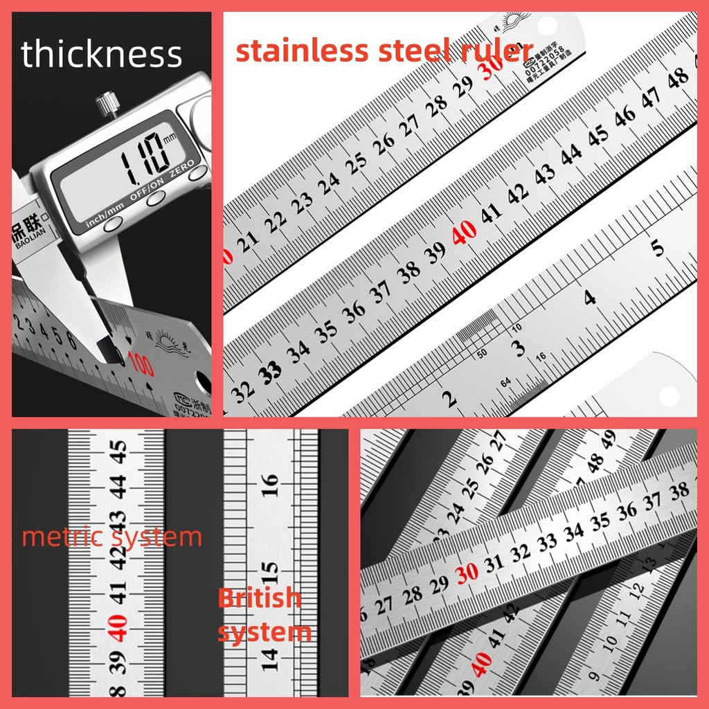 stainless steel ruler 15/20/30/40cm extra thick/ laser engraving ...