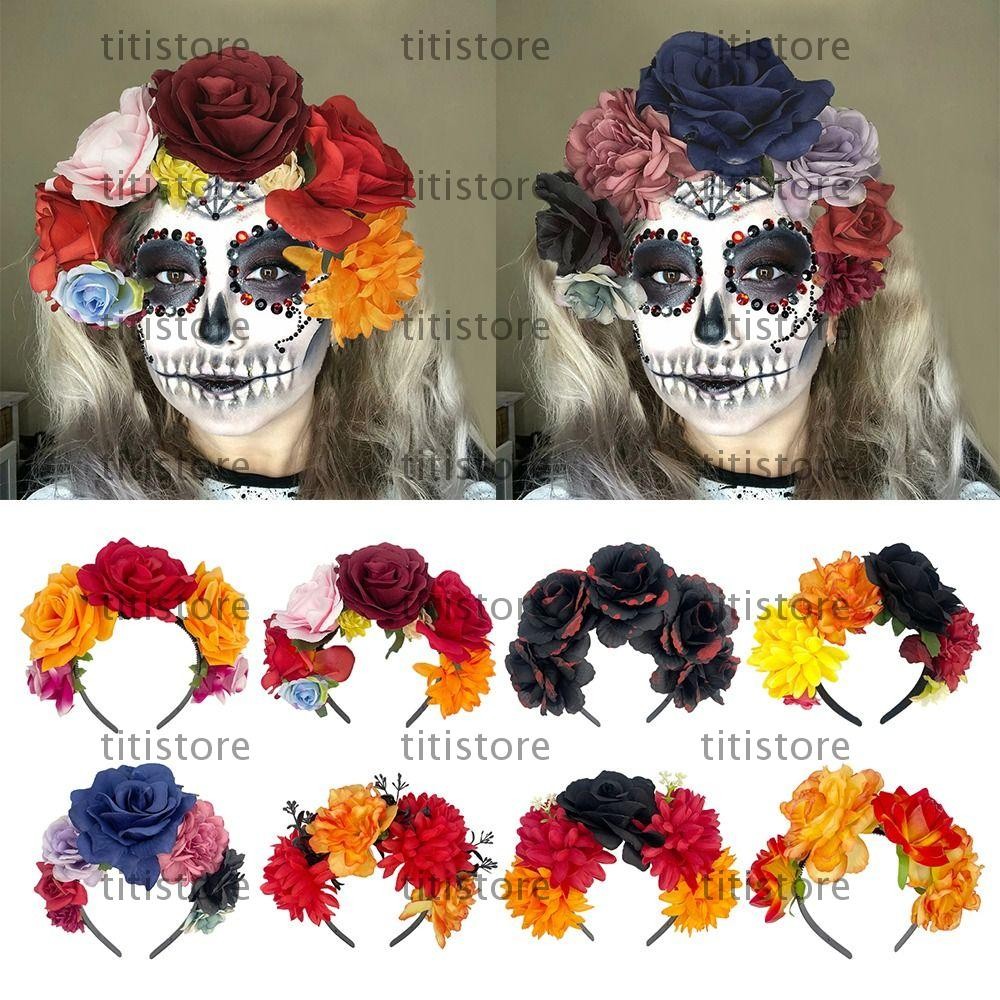 TITISTORE Halloween Party Costume Headwear, Boho Cosplay Mexican Rose ...