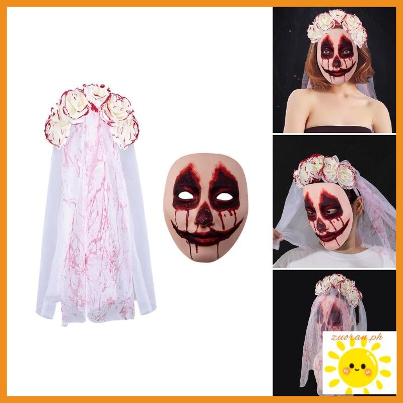 ZUOO Scary Bloody Veil with Headband for Women Girl Spooky Gothic Bride ...