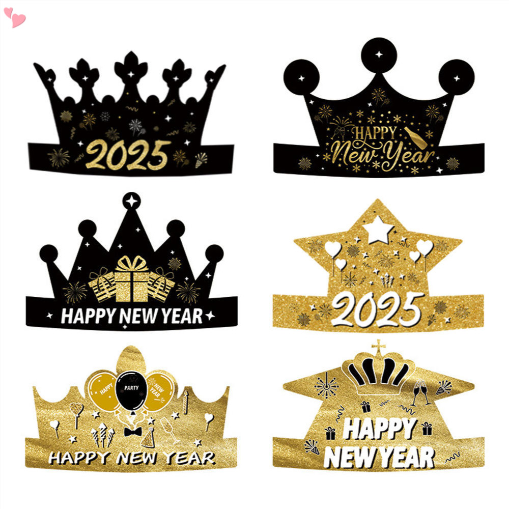 2025 Happy New Year Party Crown Hats 6Pcs Adjustable New Year Crown ...
