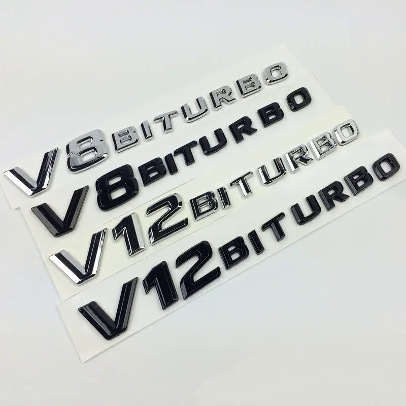 V8 V12 Biturbo Emblem Badge Decal 3D Car Sticker Logo For Benz BMW VW ...