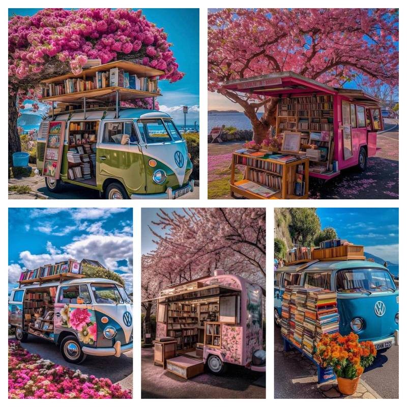 Flower and Car Poster Vintage Peaceful Canvas Print Bedroom Wall Art ...