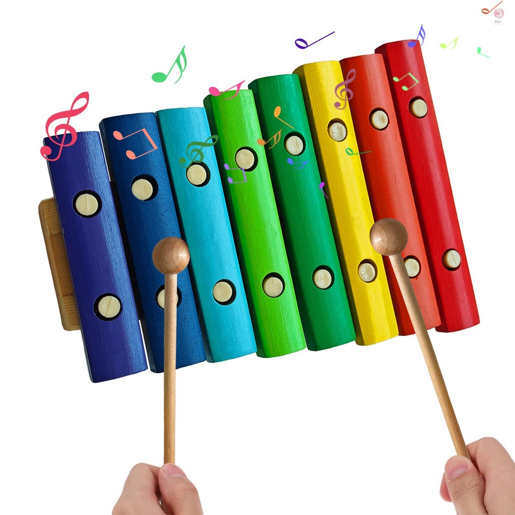 8 Notes Wooden Xylophone Musical Instrument with 2 Wooden Mallets Birch ...