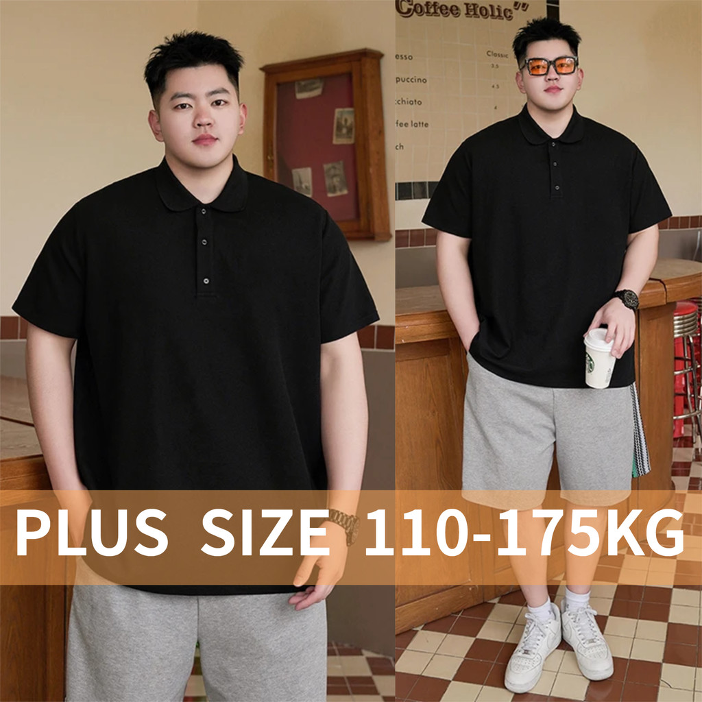 【Plus Size】110-175KG Polo Shirts Men Oversize Short Sleeve Cotton Loose Business Big Black Tops ...