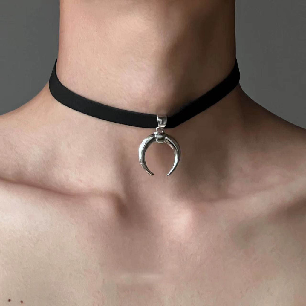 Personalized Gothic Moon Pendant Black Leather Choker Simplicity Narrow ...