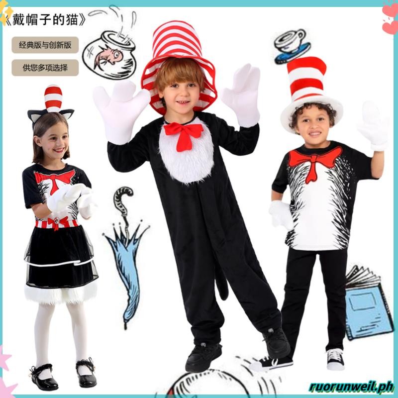 Dr. Seuss The Cat In The Hat Costume Kids Funny Cartoon Cat Cosplay ...