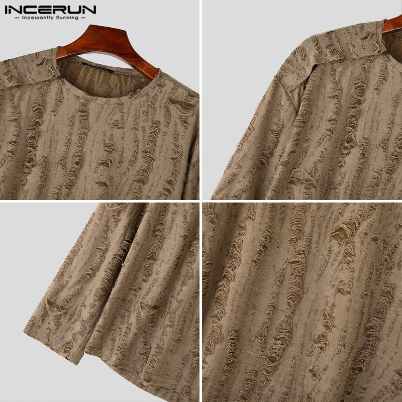 INCERUN Men Korean Shoulder Line Snap Button Design Long Sleeve T ...