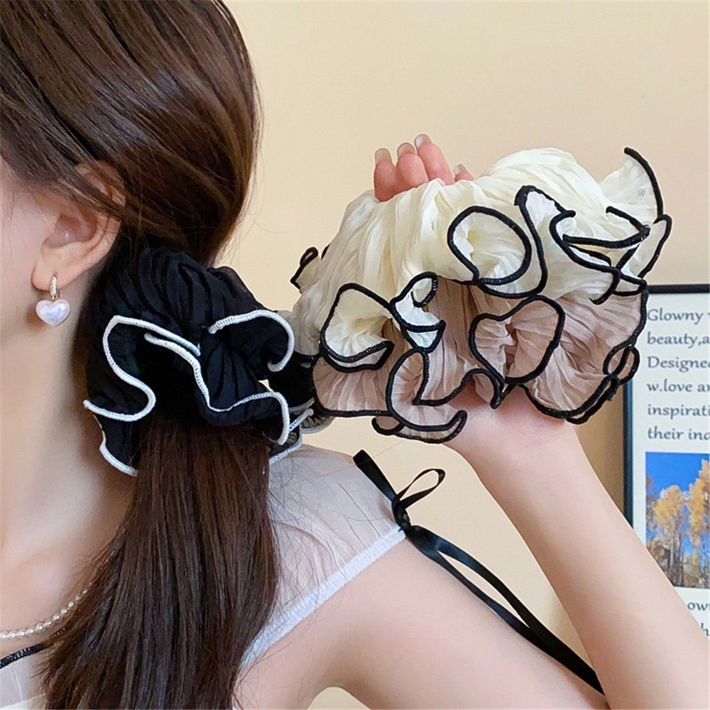 Fashion Versatile Sweet Pleated Large Intestine Hair Loop Chiffon Lotus ...