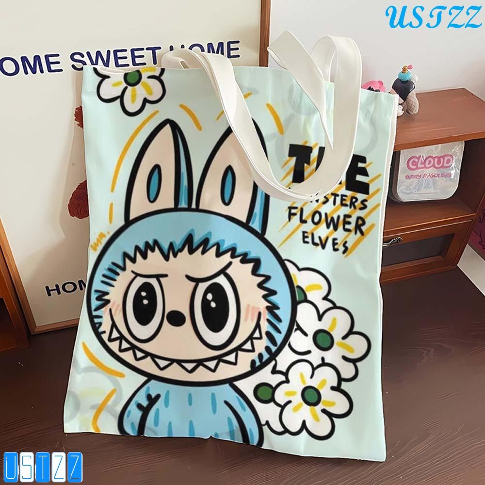 USTZZ Labubu Canvas Bag, Pop Mart Cartoon Doll Labubu Shoulder Bag ...