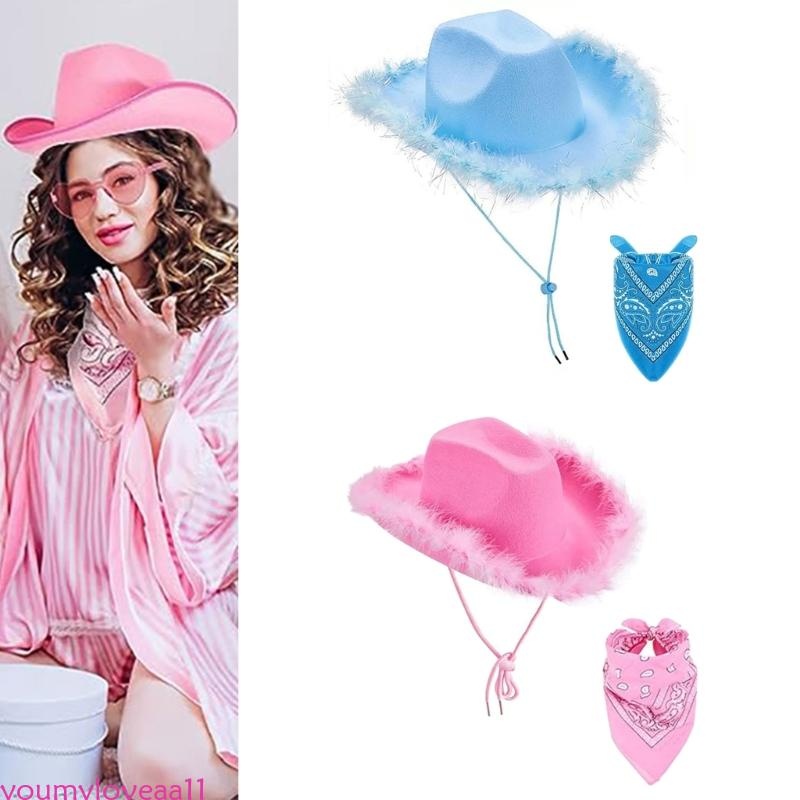 youmyloveaa Cowboy Hat Bandanas Costume Set for Women Man Music ...