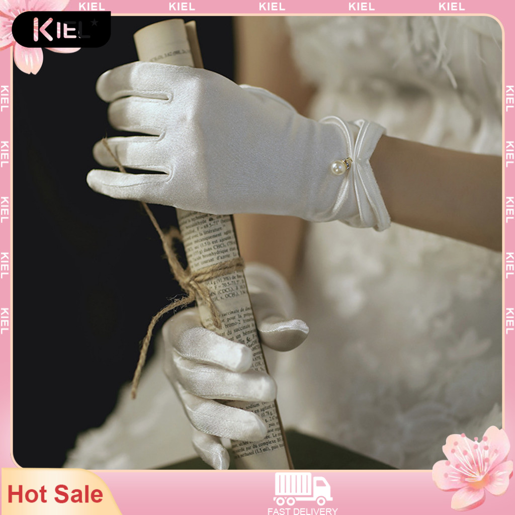 New* Bridal Gloves Solid Color Gloves Elegant Satin Wedding Gloves with ...
