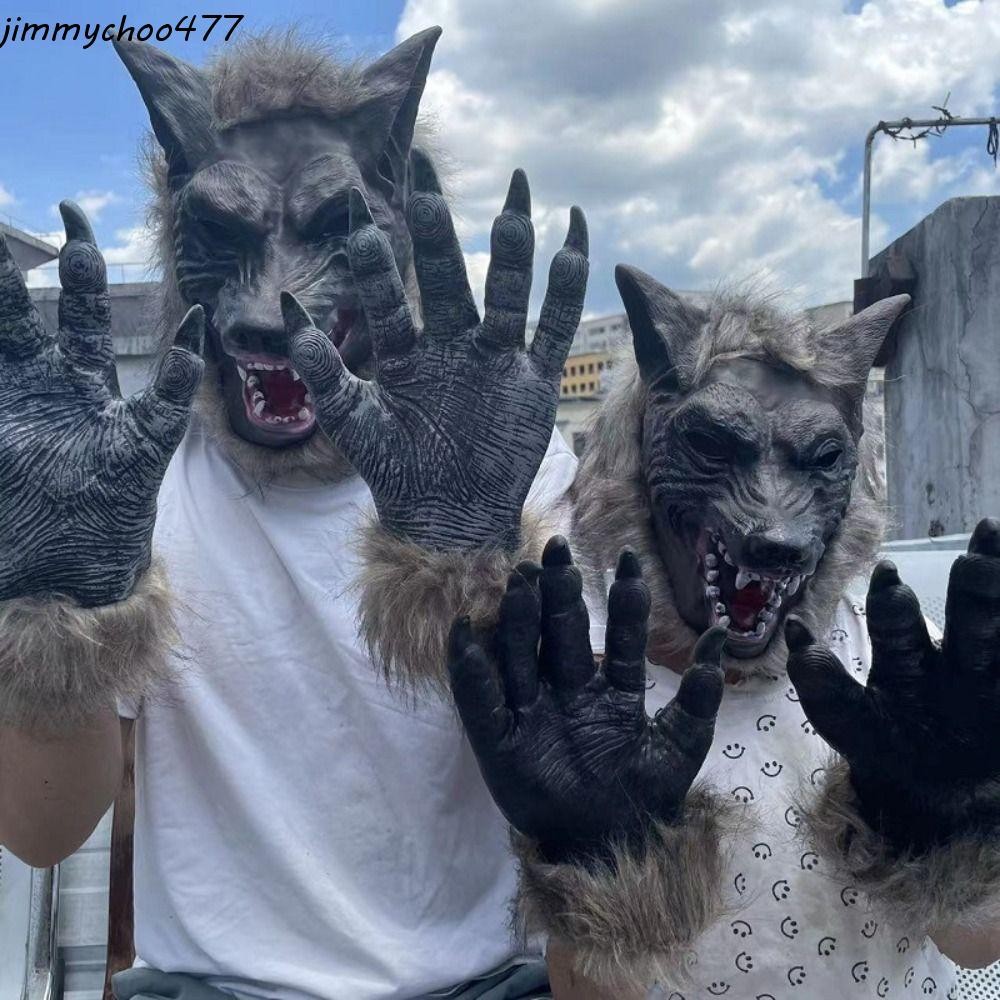 JIMMYCHOO Latex Wolf Head Mask, Latex Scary Halloween Wolf Costume ...
