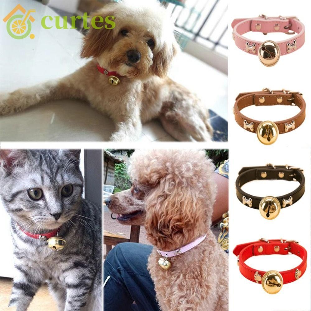 CURTES Cat Paw Print Bell Collar, PU Alloy Dog Neck Ring, Dog Gold Bell ...