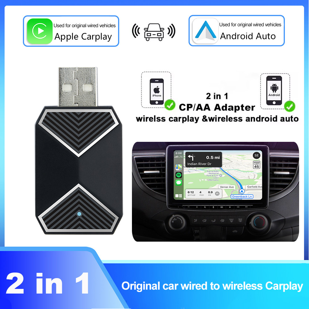 NewWireless CarPlay Android Auto AI Box Adapter Cars BT WiFi 2 In 1 AI ...