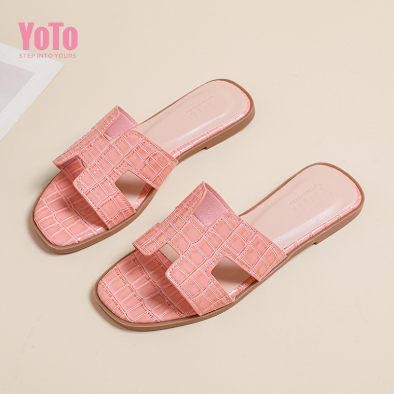 YOTO Women's Leather Version 2025 New Flat Slippers, Fashionable And Versatile Sandals For ...