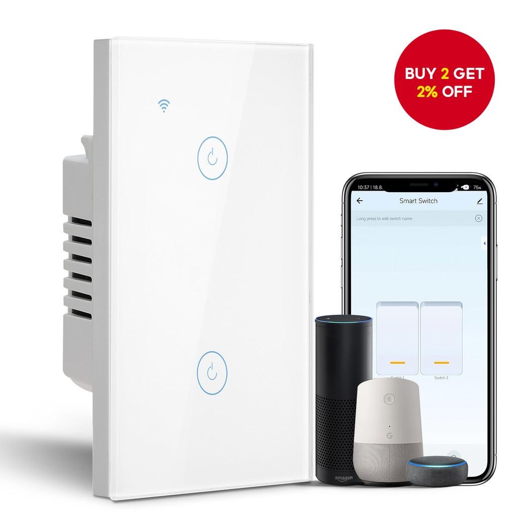 Work with Tuya Alexa Google Assistant Smart Light Switch,2 Gang WiFi ...