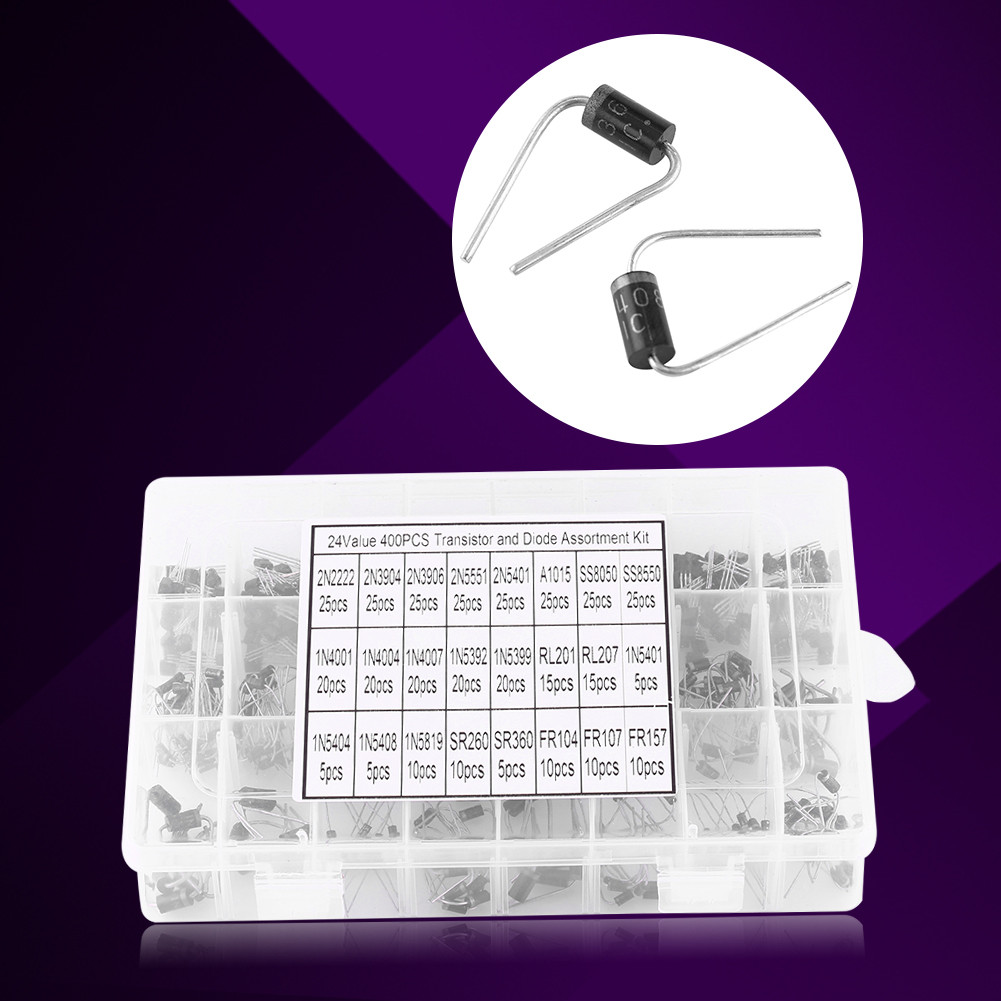 dajrrhd-ph 400pcs Capacitor Kit 24 Values NPN PNP Transistors and ...