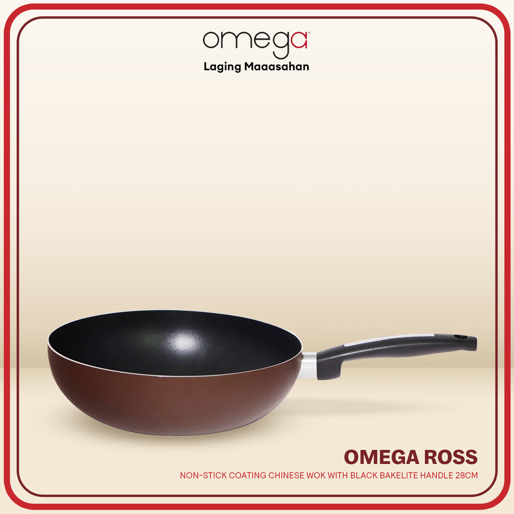 Omega Houseware Ross Non-Stick Coating Chinese Wok with Black Bakelight ...