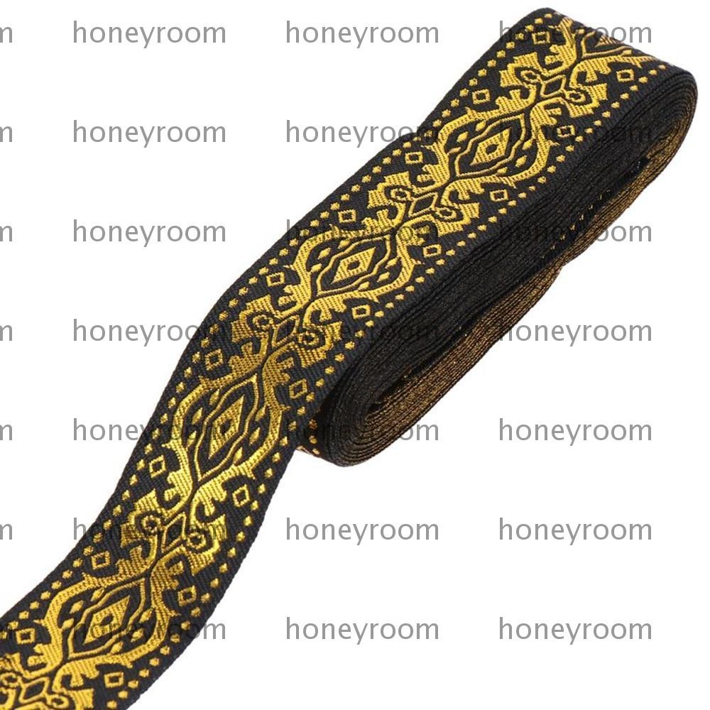 HONEYROOM 7.6 Yards Jacquard Ribbon, Black Gold 1.3 Inch Wide Woven ...