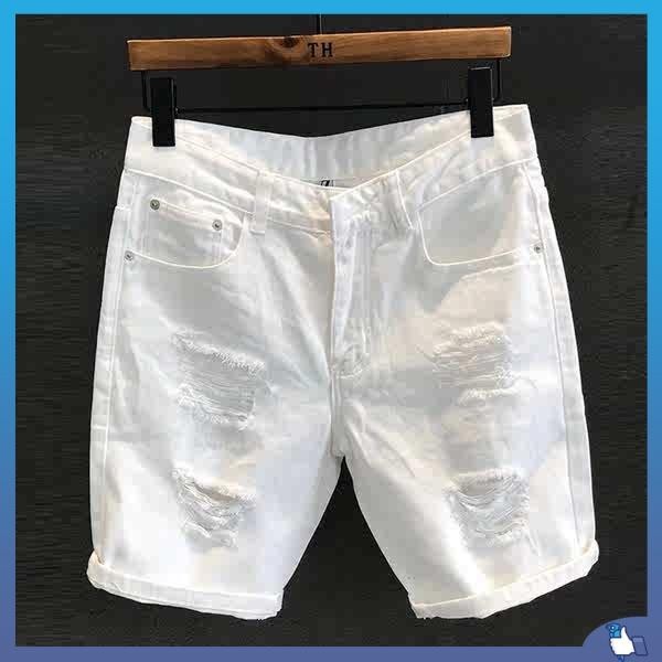 maong shorts for men mesh shorts 2024 Summer White Rapped Denim Shorts ...