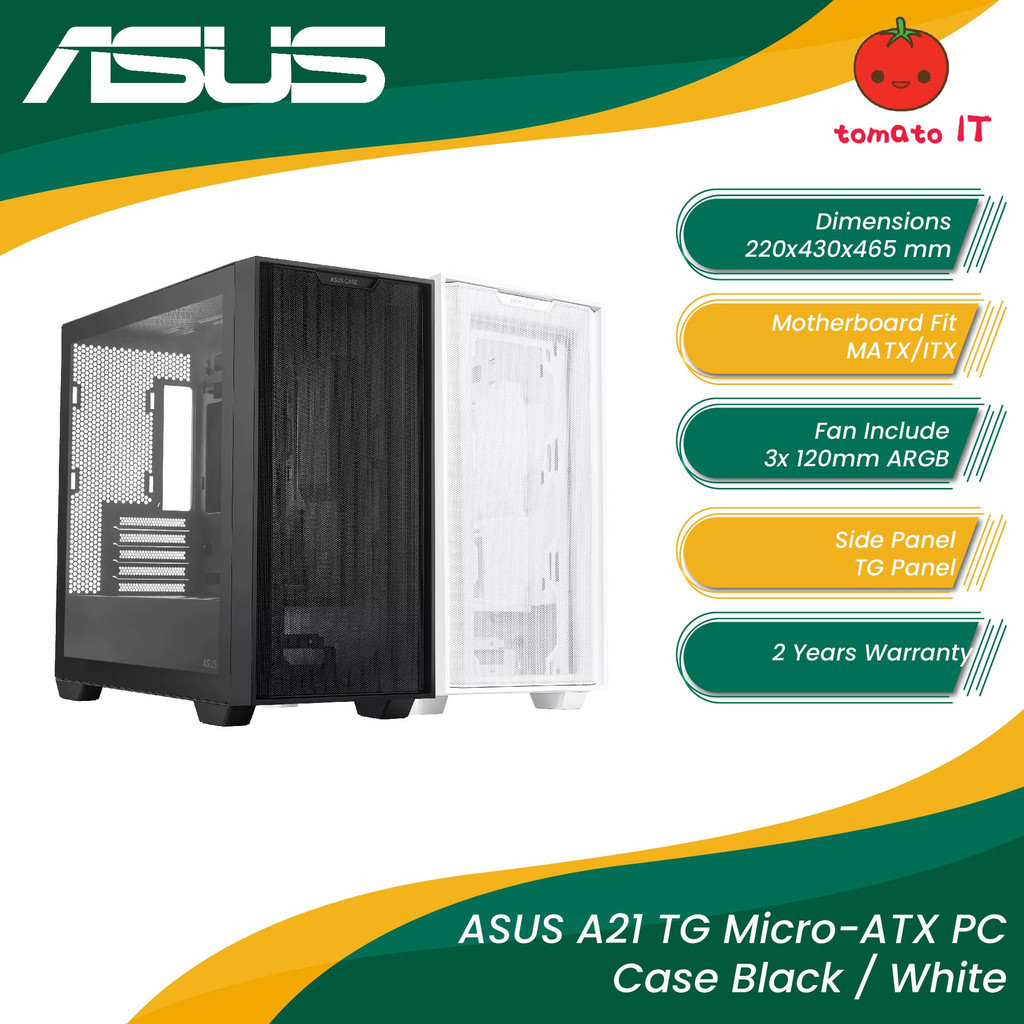 ASUS A21 TG 3x 120mm ARGB Fans Micro-ATX PC Case - Black White | Shopee ...
