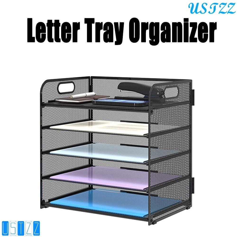 USTZZ Mesh Desk Organiser Tray, 5 Tray Metal Paper Sorter Rack, Easy To ...