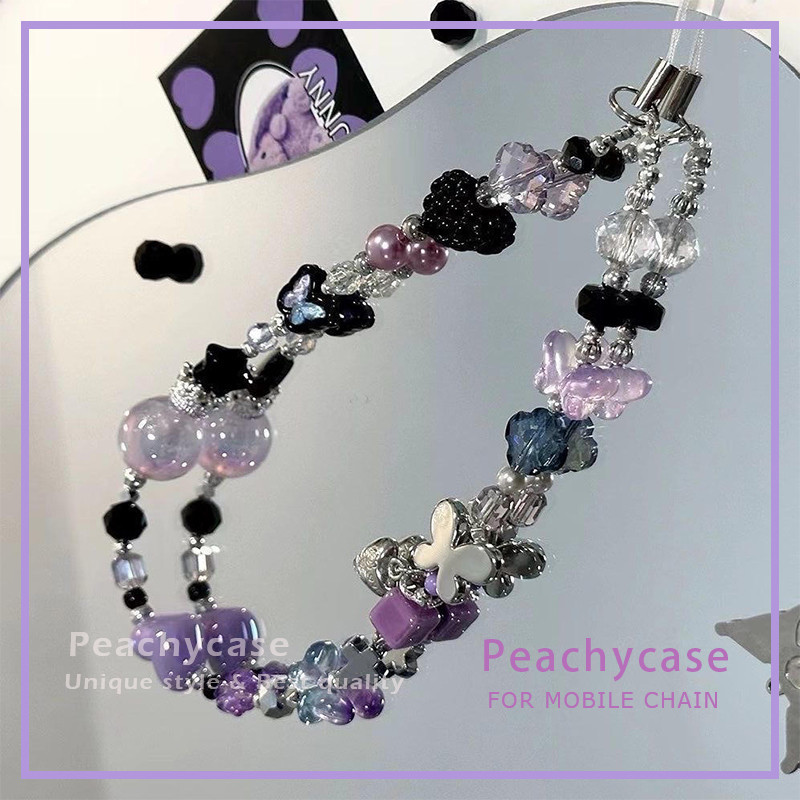 INS Purple Love Heart Butterfly Crucifix Beaded Mobile Phone Chain ...