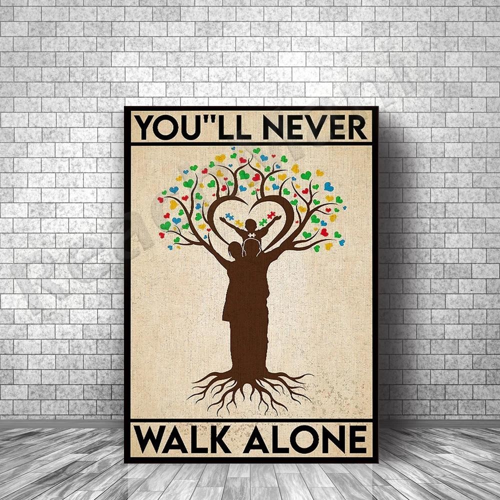 Retro Style You Will Never Walk Alone Autism Awareness Family Tree ...